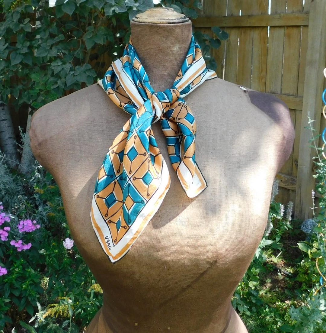 Vintage Vera Neumann 50s Scarf - Graphic Scarf - Green and Orange ...