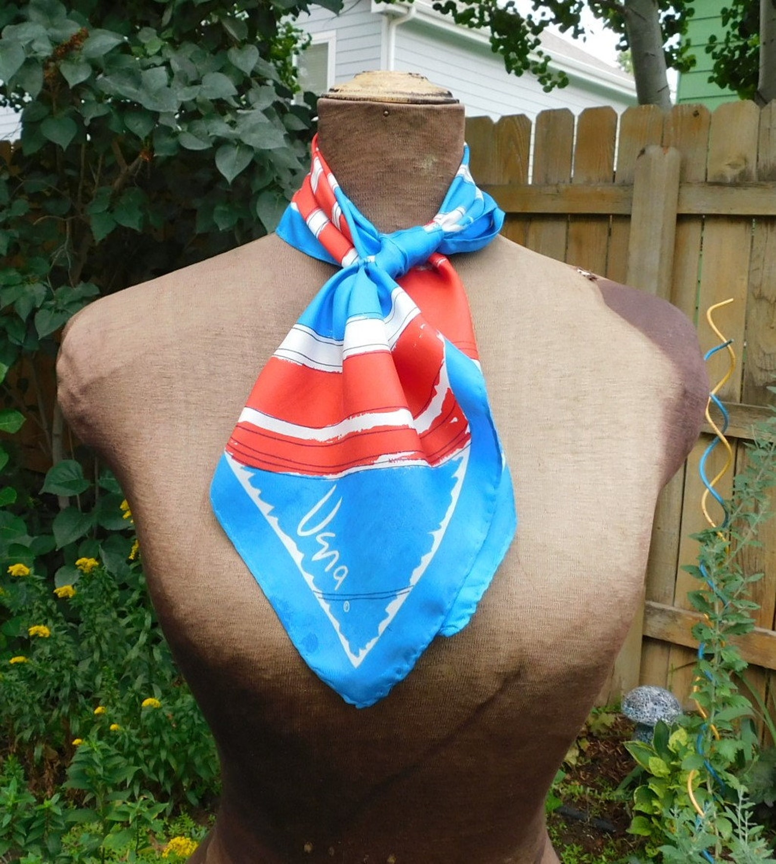 Vintage Vera Neumann 70s Scarf - Graphic Scarf - Red, White, and Blue ...