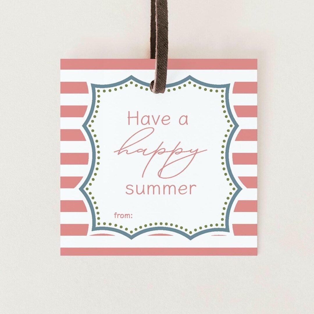 Printable Gift Tag – “have a Happy Summer” Dark Pink Stripes – Digital ...