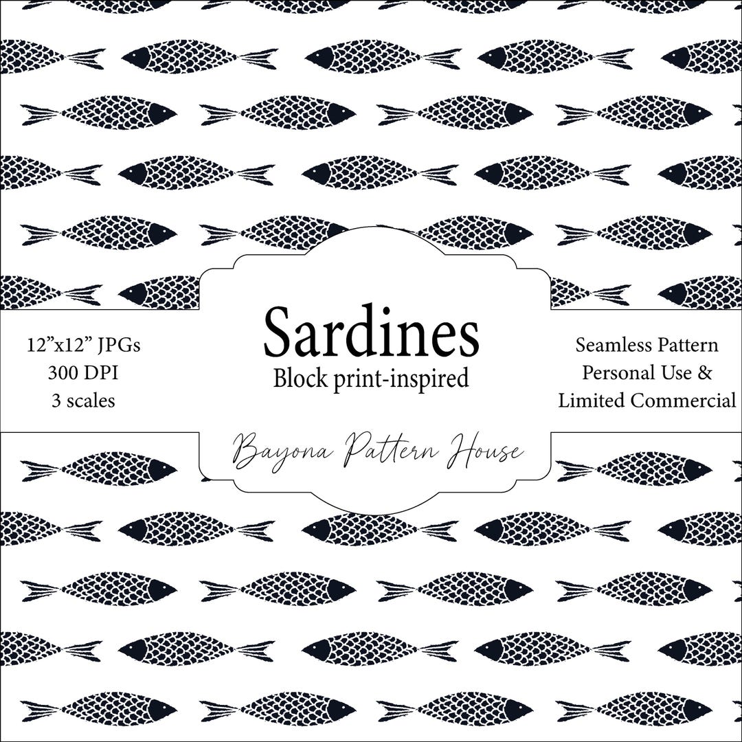 Block Print Sardine Pattern – Minimalist Coastal Seamless Design ...
