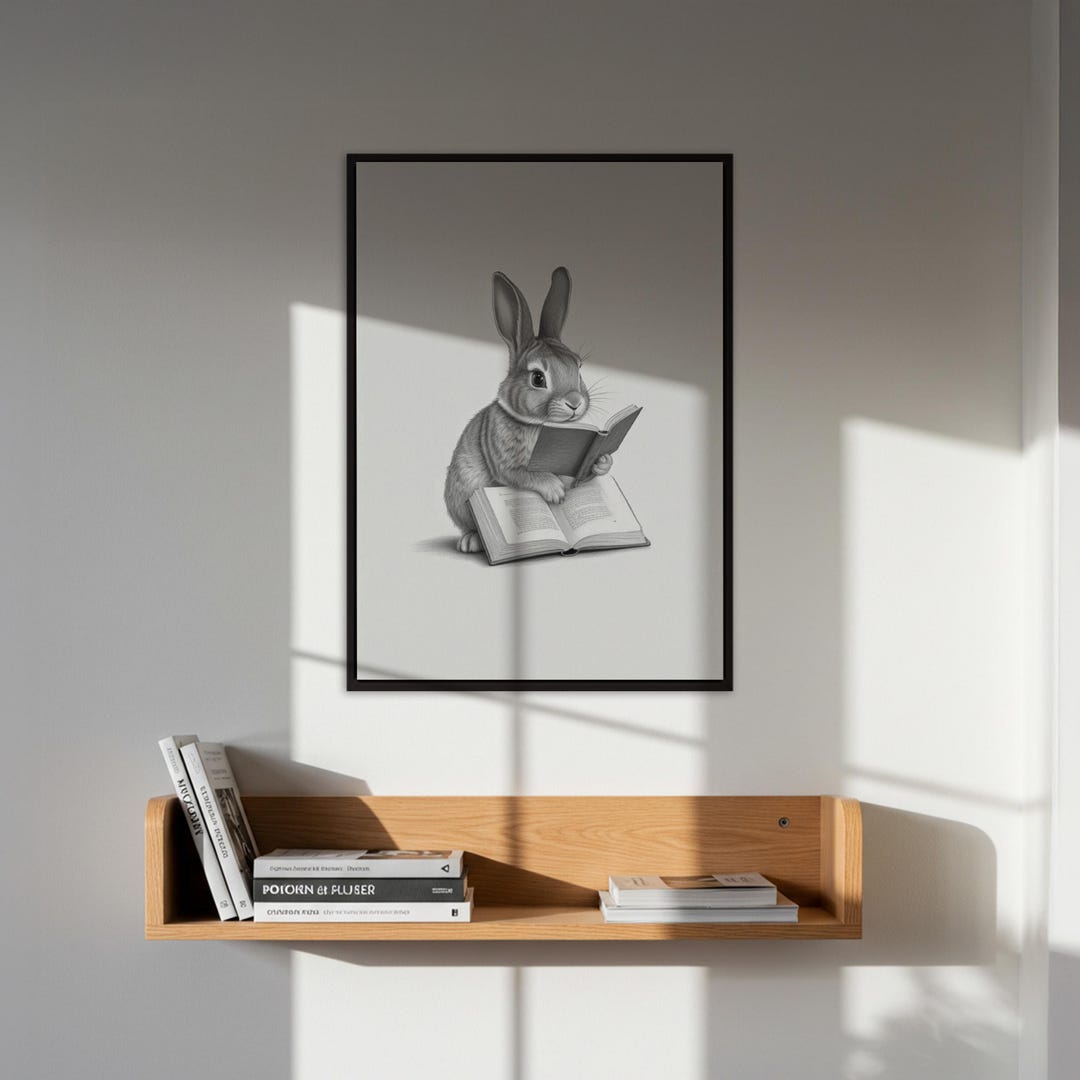 Easter Bunny Reading a Book Print, Vintage Spring Rabbit Printable Wall ...