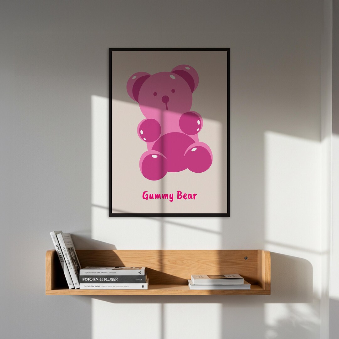 Gummy Bear Wall Art Print, Pink Cute Poster, Kids Room Decor, Nursery ...