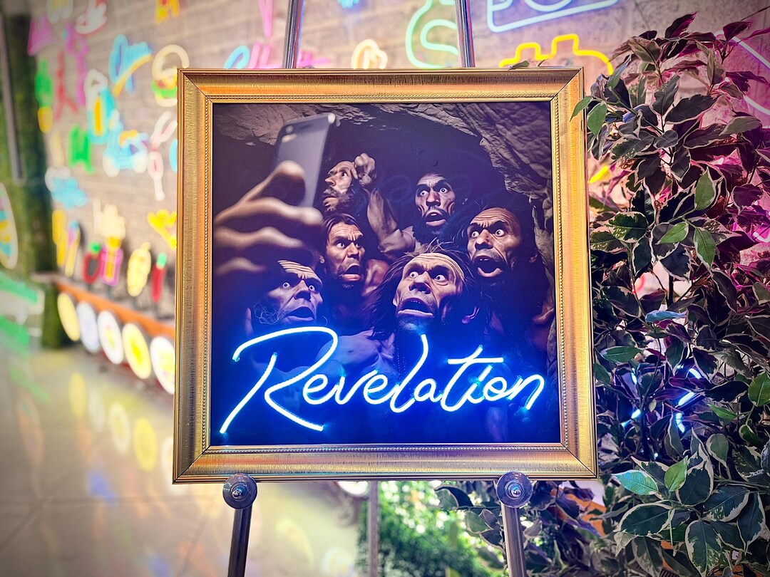 Revelation Neon Sign – Funny Caveman Wall Art With Blue LED | Satirical ...