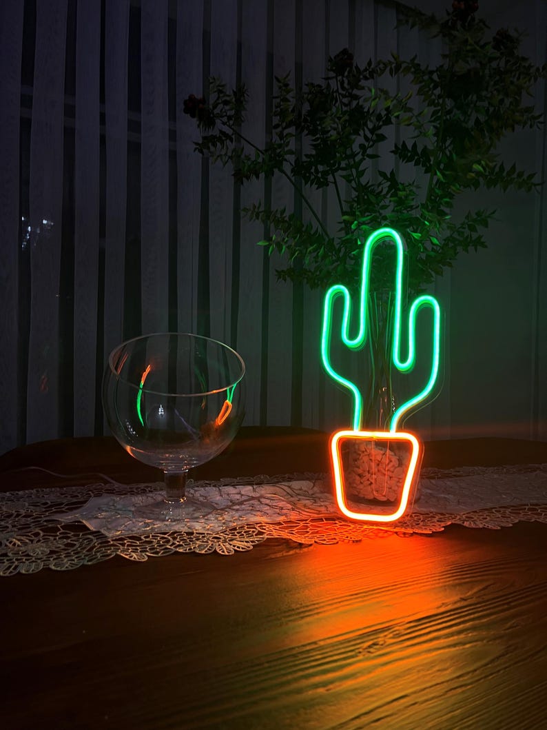 Cactus Neon LED Sign – Boho Wall Decor – Green & Amber Colors ...