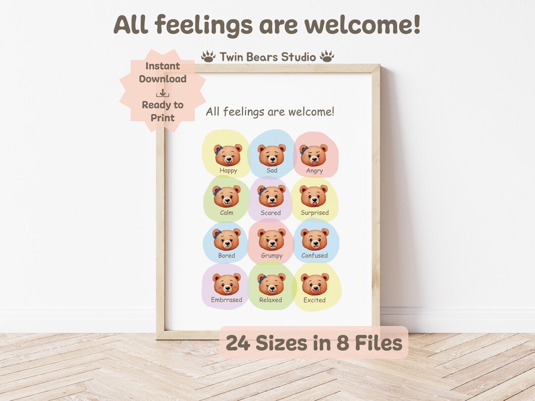 All Feelings Are Welcome Poster Kids Printable Wall Art Emotional ...