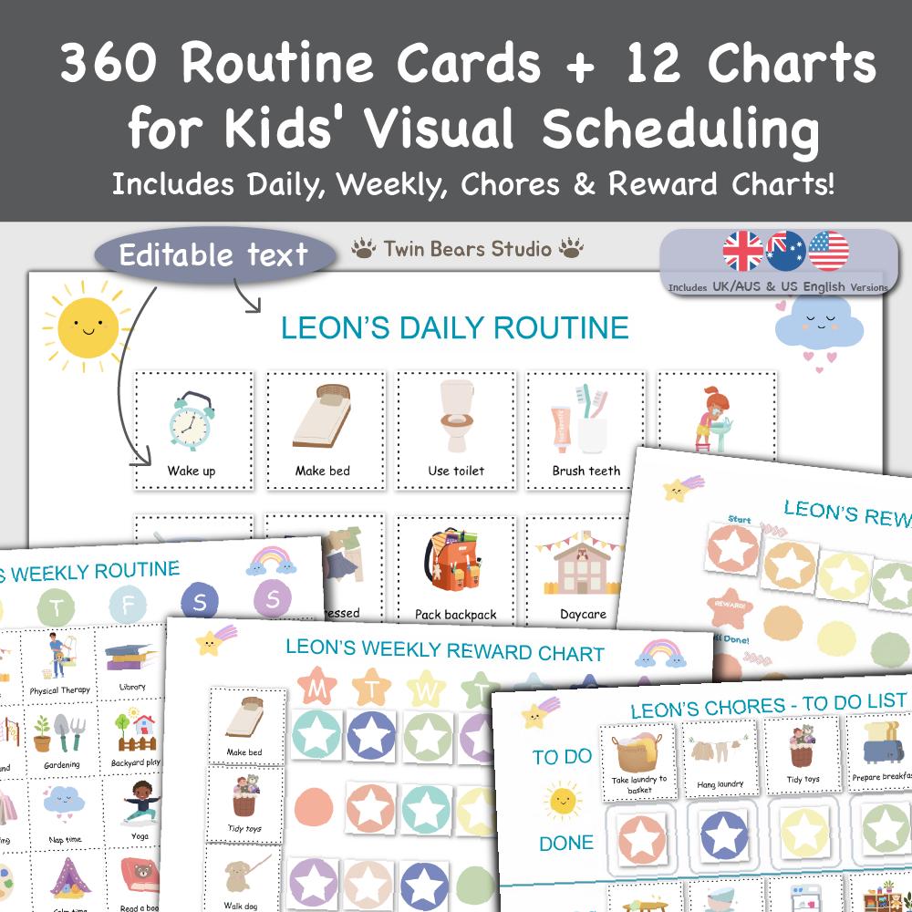 Editable Routine Cards and Charts for Kids Printable Visual Schedule ...