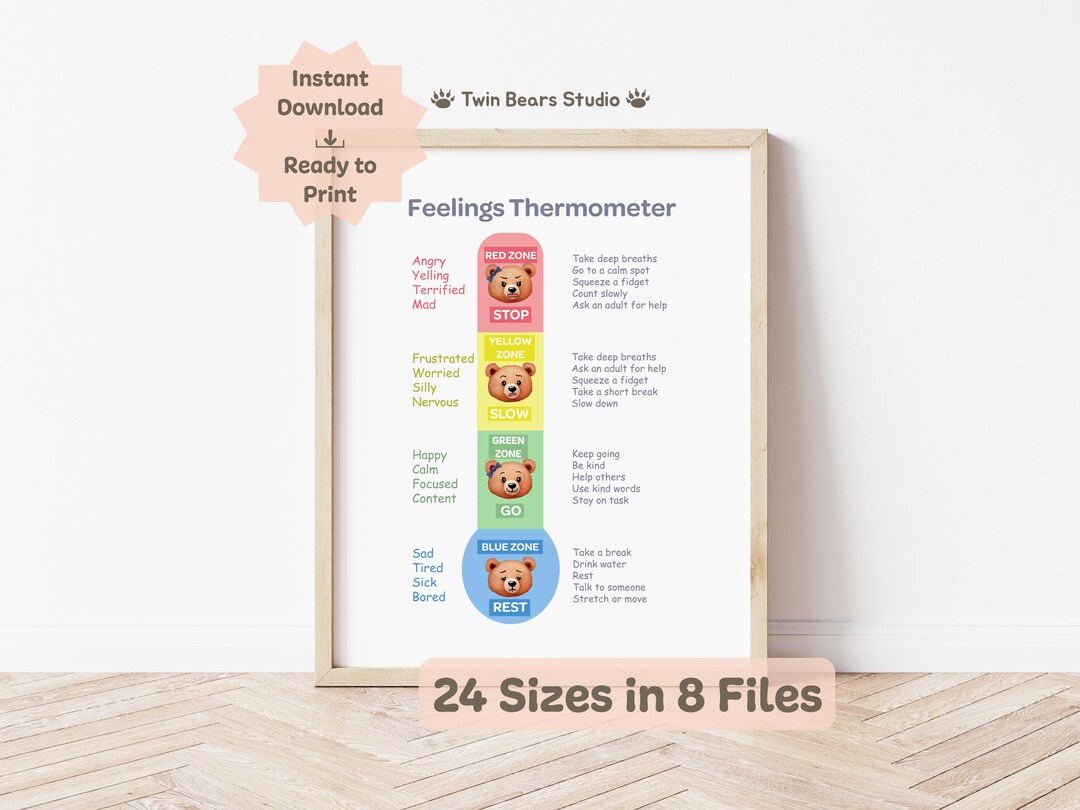 Feelings Thermometer Printable for Kids Zones of Regulation Emotional ...
