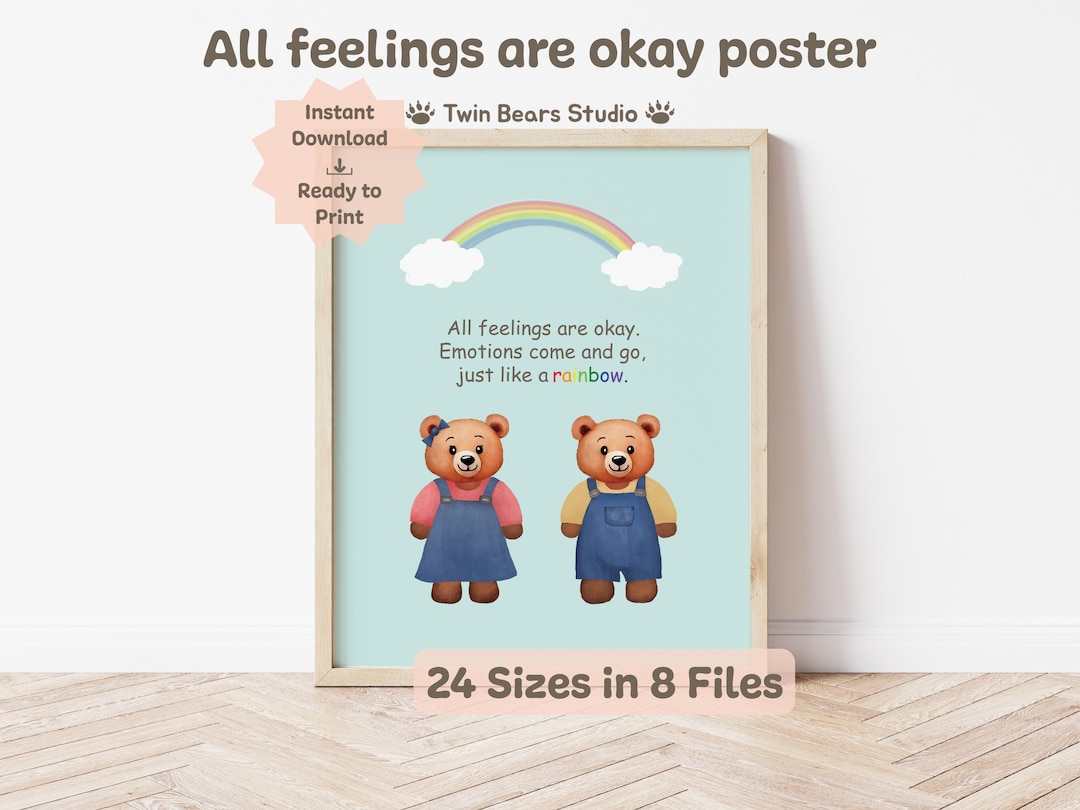 Bear Affirmation Poster for Kids Emotional Support Wall Art Rainbow ...