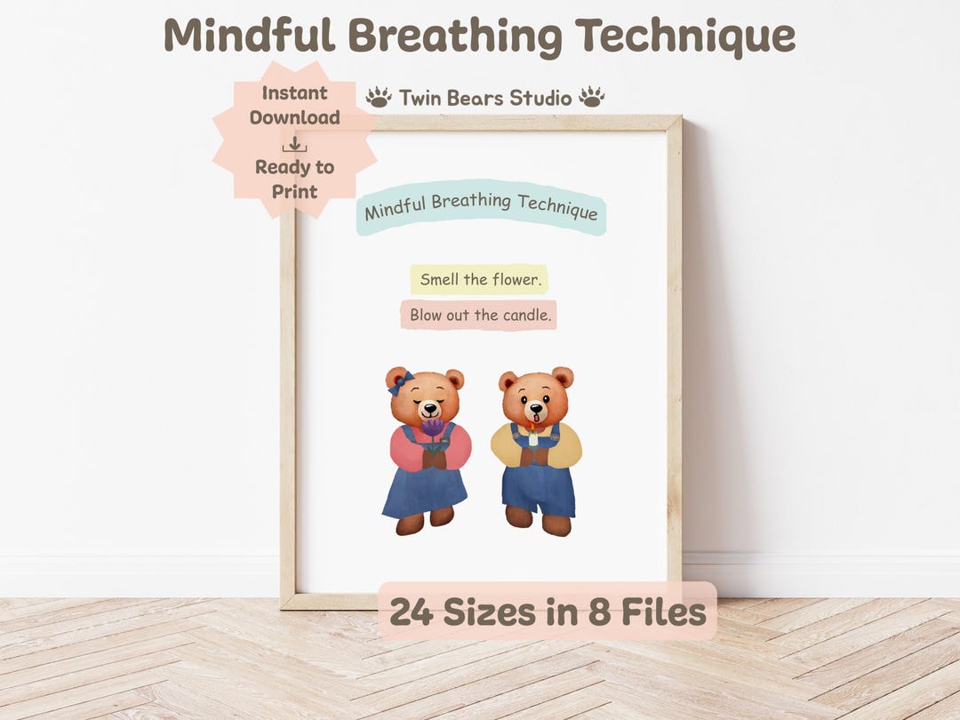 Mindful Breathing Poster for Kids Printable Wall Art Cute Bear ...