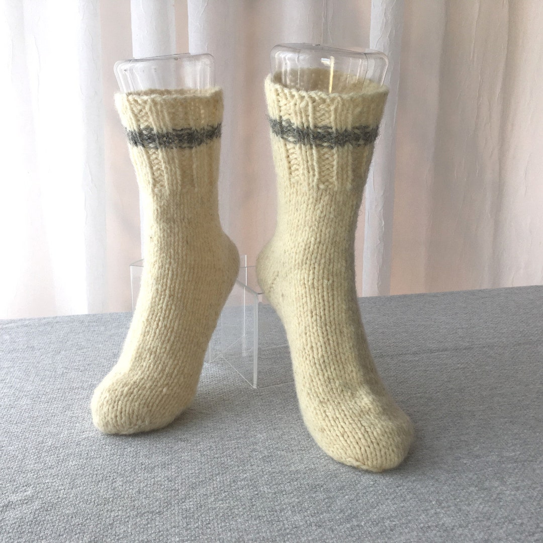 Hand Knit Rustic Thick 100% Virgin WOOL Socks Natural Undyed Cream ...