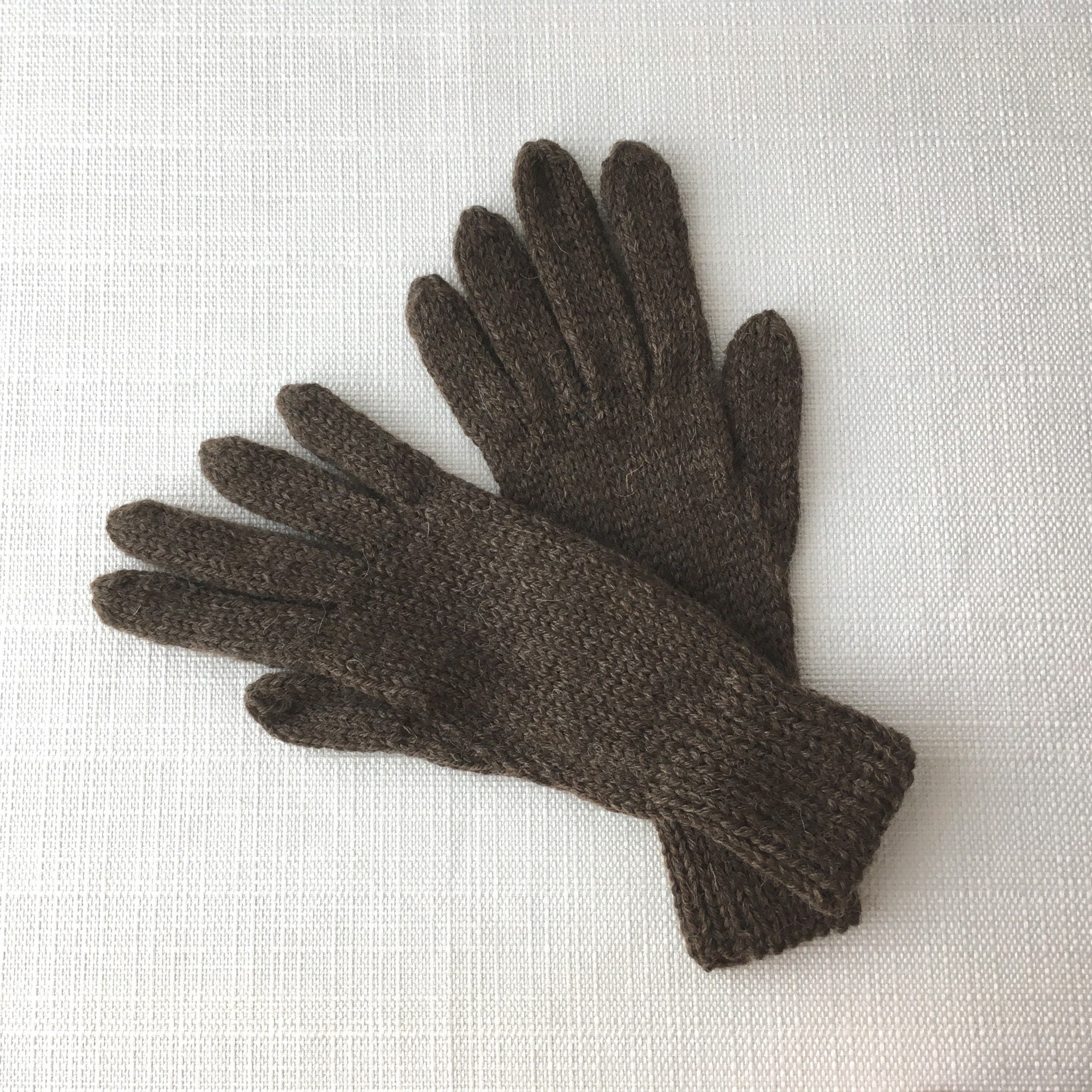 Hand Knit 100% ECO Undyed WOOL Full GLOVES in Brown or Grey / | Etsy