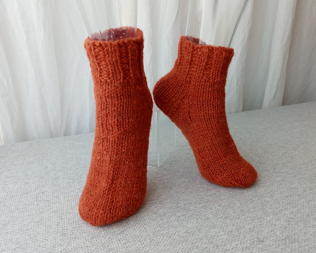 Hand Knit BFL Wool Socks: Warm Orange Slipper Socks - Etsy