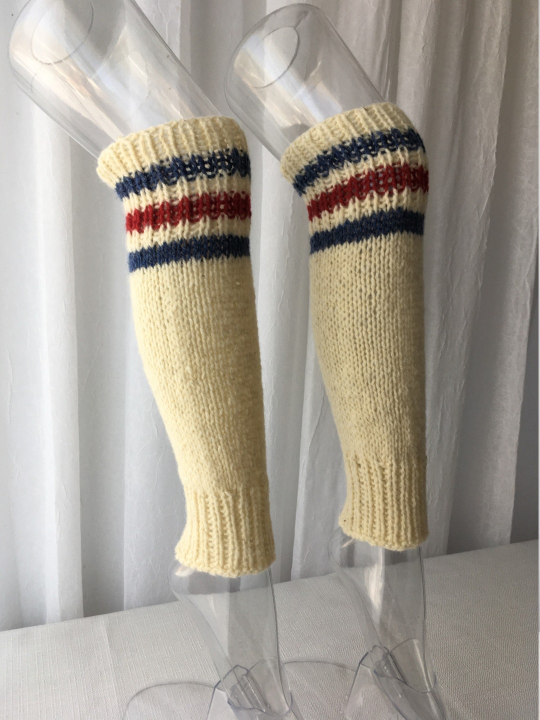 Hand Knit Virgin Wool Leg Warmers: Red, White & Blue Stripe - Etsy