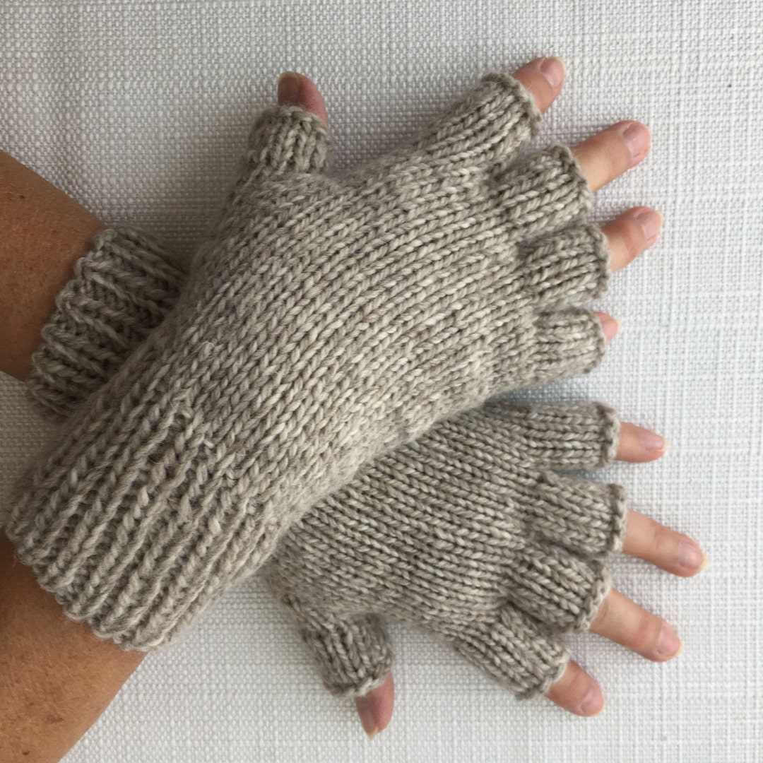 Hand Knit ECO Peruvian Undyed WOOL Half Finger GLOVES in Ecru Beige ...