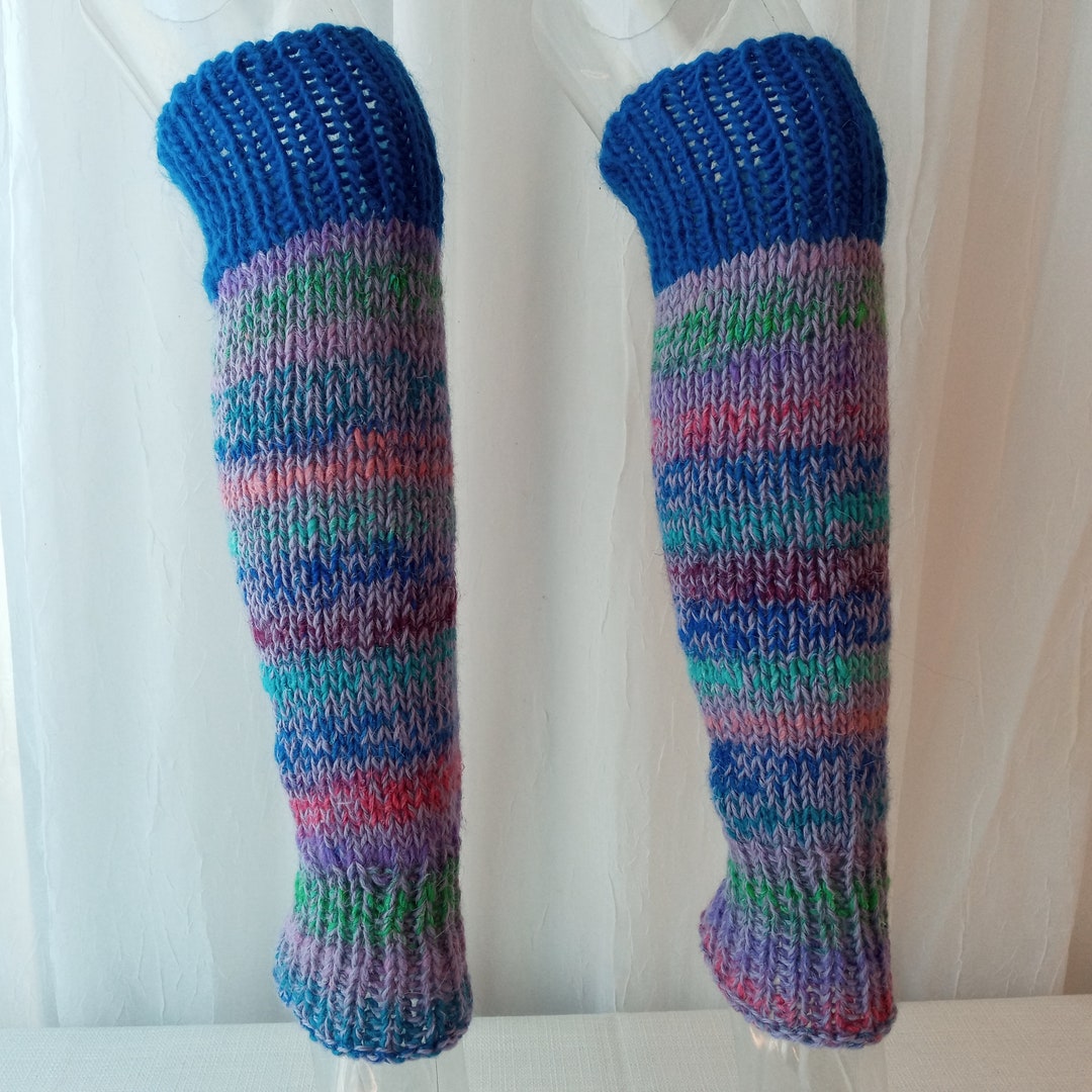 Unique Hand Knit Leg Warmers Noro Wool in Shades of Blue: Reiki Energy ...