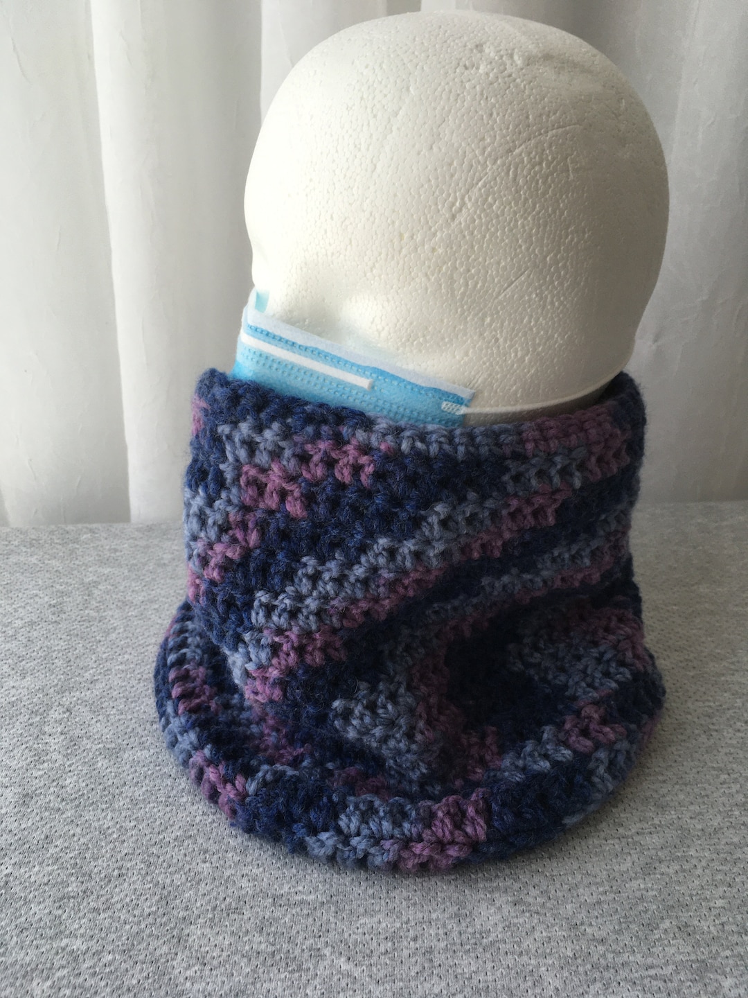 Crochet Neck Gaiter Face Cover Warmer in Blue Mauve Vegan Acrylic ...