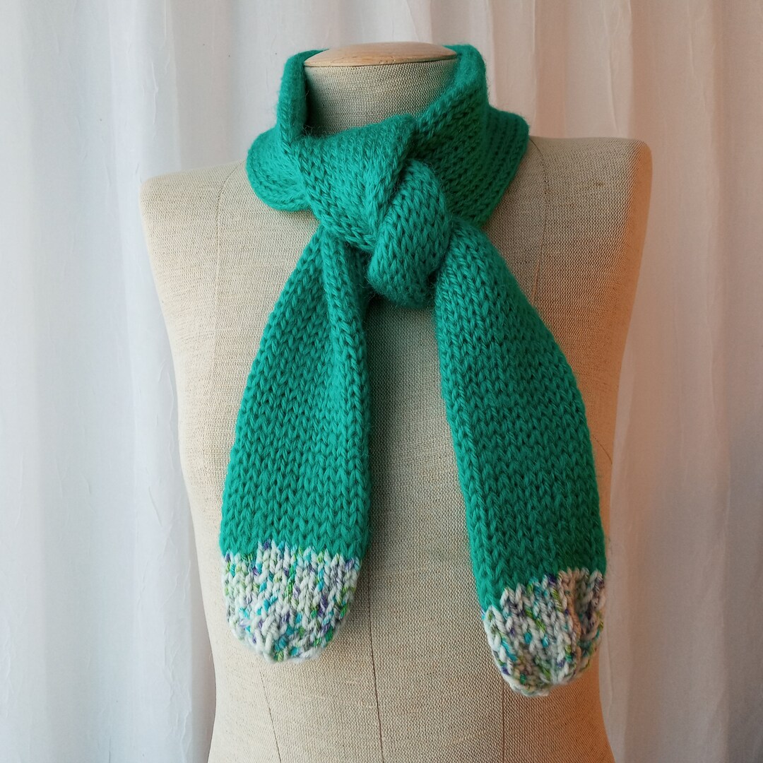 Hand Knit Skinny Tube Vegan Scarf in Green 100% Soft Acrylic Yarn ...