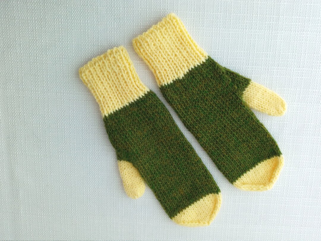 Unique Patchwork Hand Knit Alpaca Wool Mittens in Gold Green Color ...