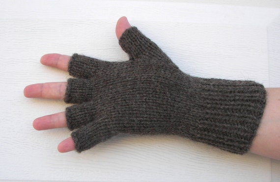 Hand Knit ECO Peruvian Undyed WOOL Half Finger GLOVES in Natural Colors Gun Metal Antique Grey brown Twist Latte Etsy Canada