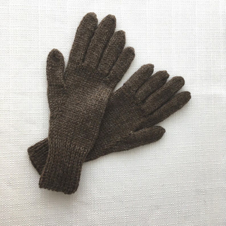 Hand Knit 100% ECO Undyed WOOL Full GLOVES in Brown or Grey / | Etsy
