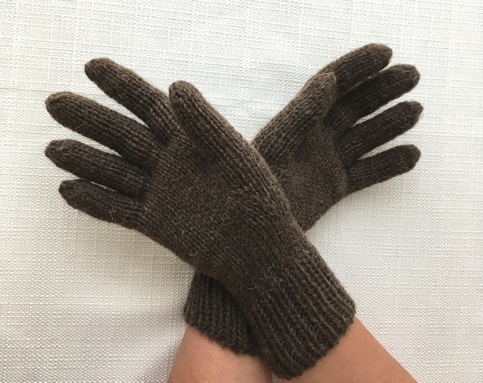 Hand Knit 100% ECO Undyed WOOL Full GLOVES in Brown or Grey / - Etsy