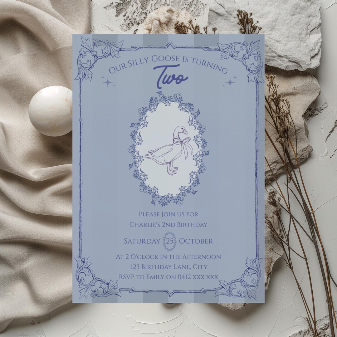 Silly Goose Birthday Invitation Template, Blue Vintage Invitation ...