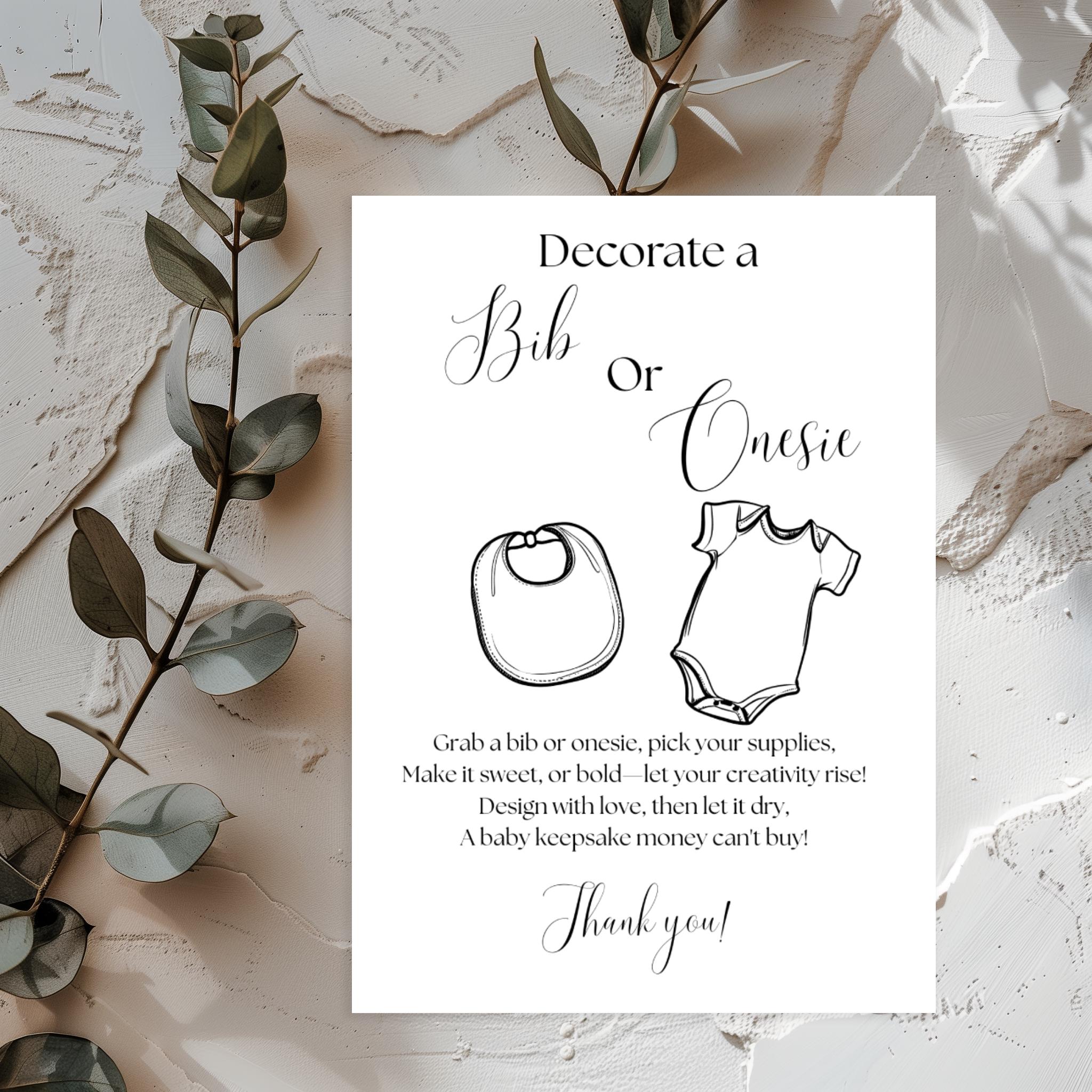 Decorate a Bib or Onesie Sign: Minimalist Baby Shower Activity (5x7 ...