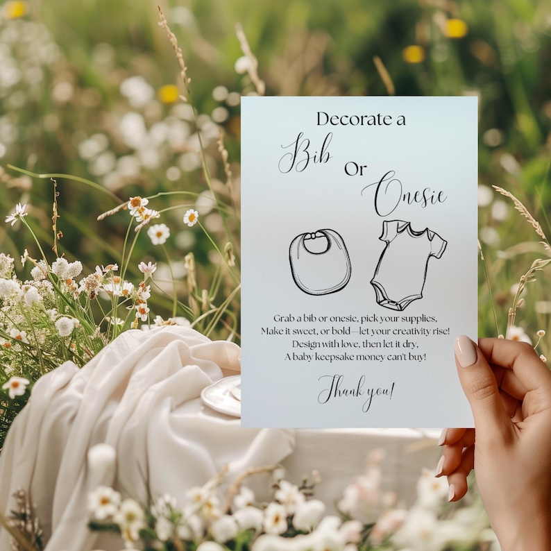 Decorate a Bib or Onesie Sign: Minimalist Baby Shower Activity (5x7 ...