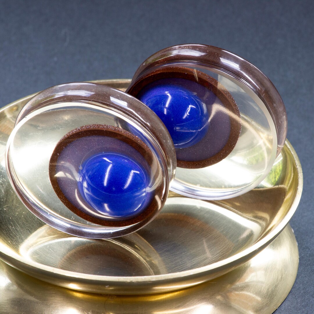 48MM (1.89") Plugs - Epoxy Resin Plugs - Stretched Ears - Blue Dome ...