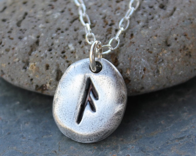 Ancient Rune Stone Necklace- Handmade Fine Silver Pebble Charm ...