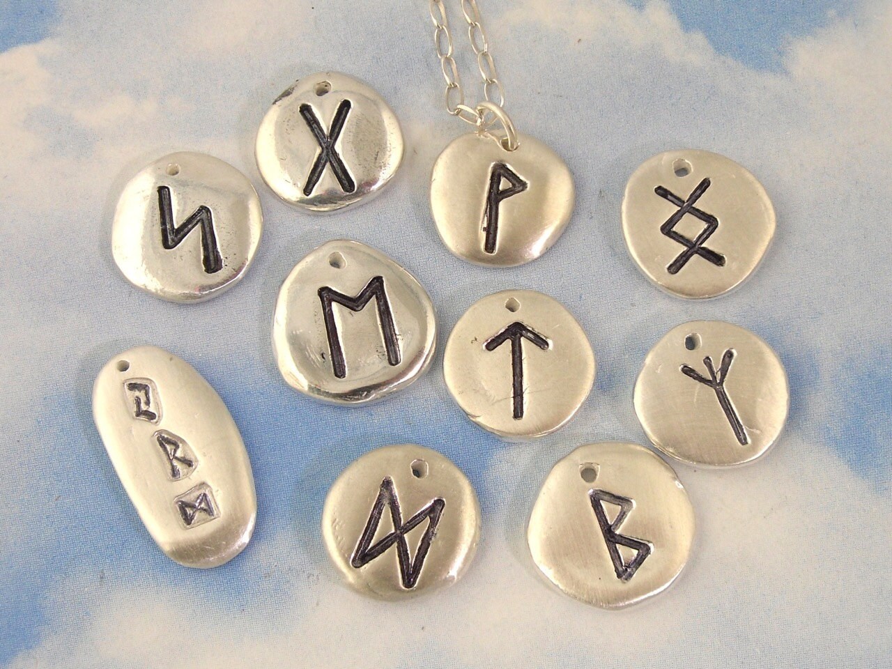 Double Runes Necklace Fine Silver Rune Stone Charms on Sterling Silver ...