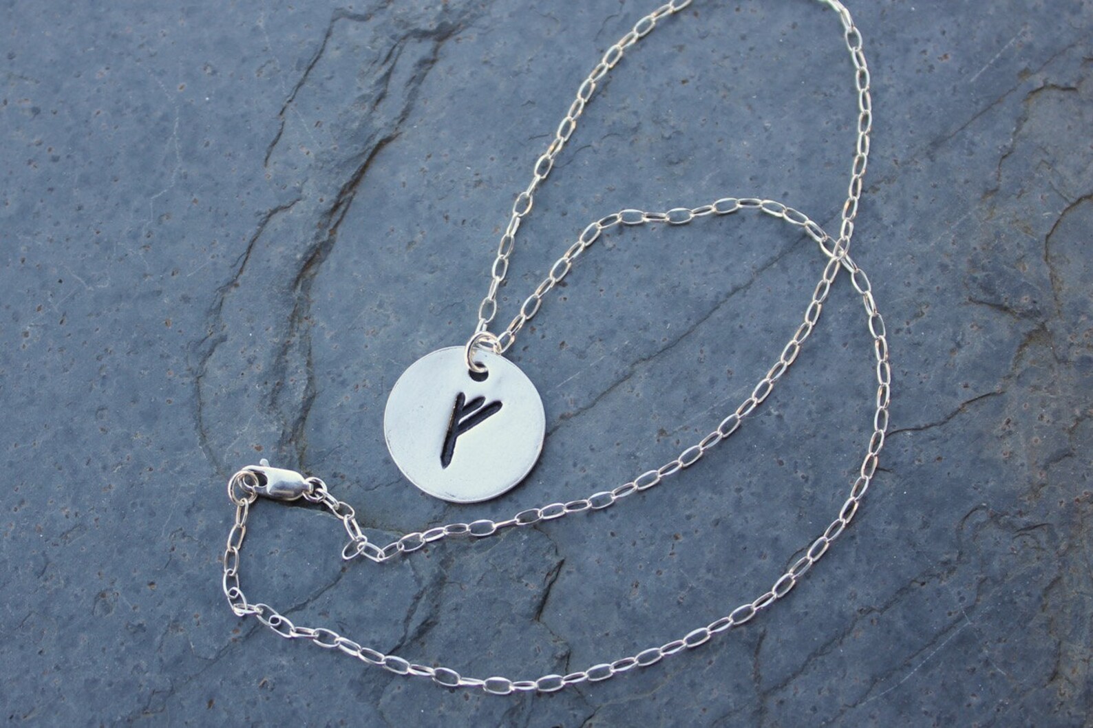 Circular Rune Stone Necklace- Handmade Fine Silver Elder Futhark Rune ...