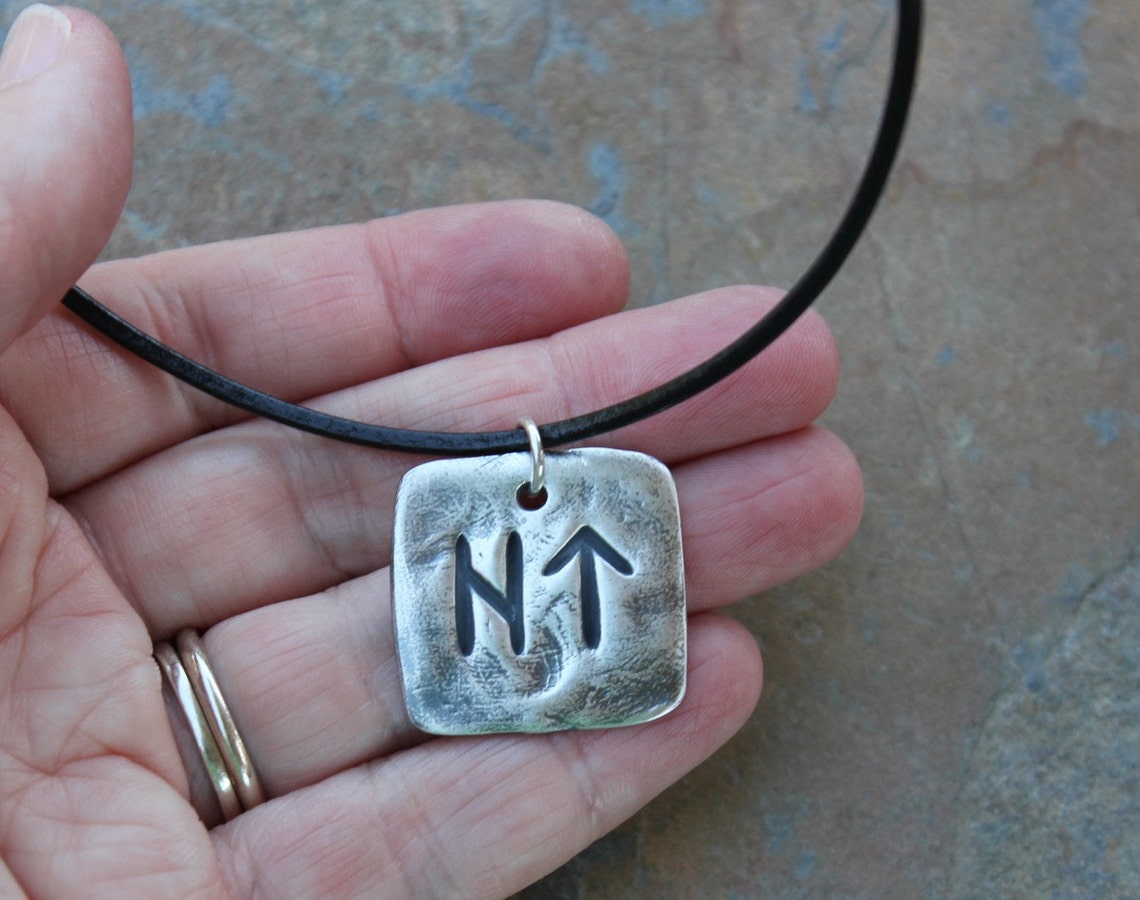 Square custom two rune leather necklace Handmade Elder | Etsy