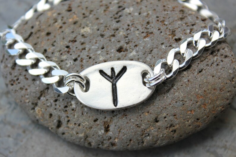 Protection Rune Stone Bracelet Handmade Fine Silver Rune algiz Viking ...