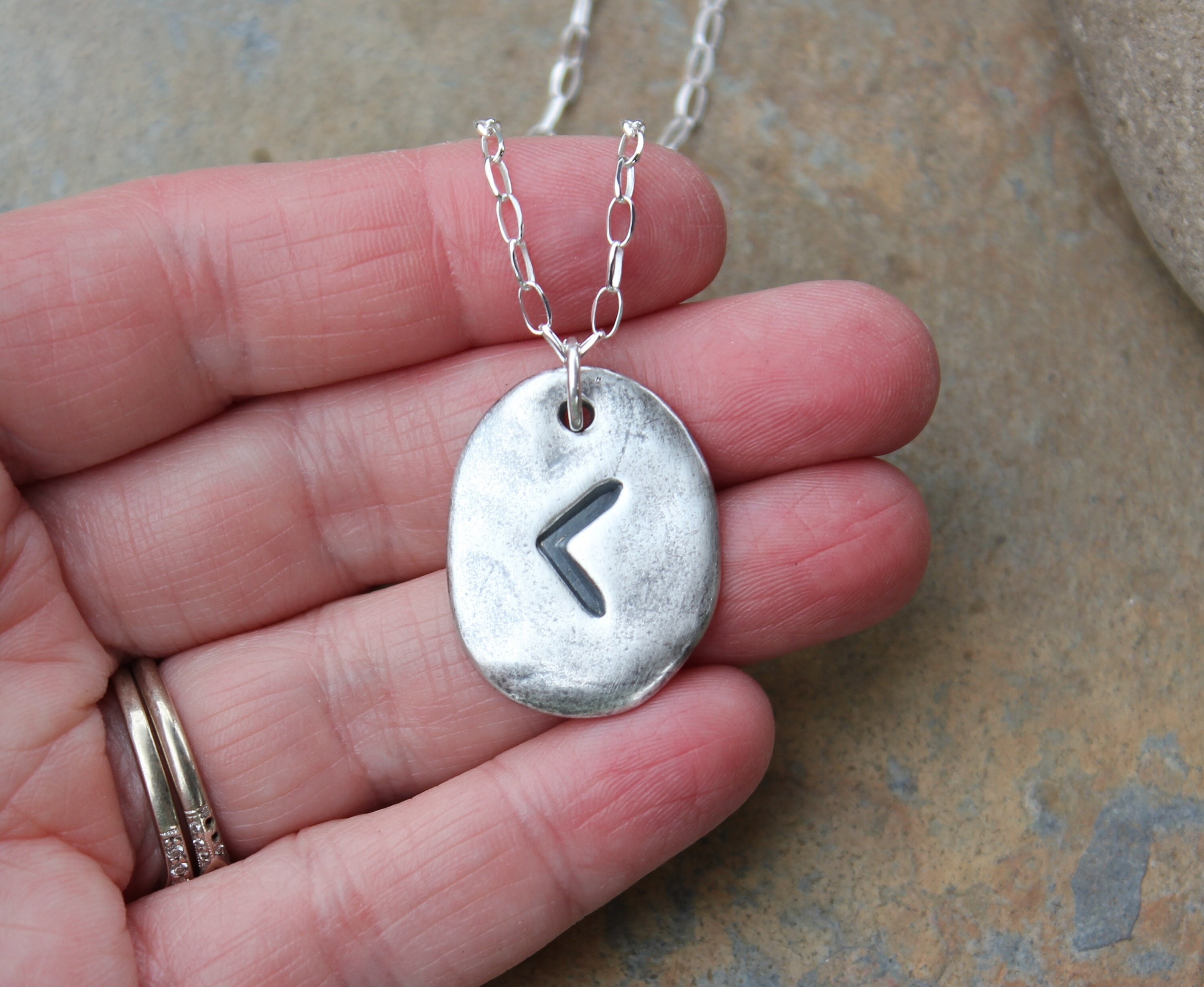 Large Rune Stone Necklace- Handmade Fine Silver Charm- Knowledge ...