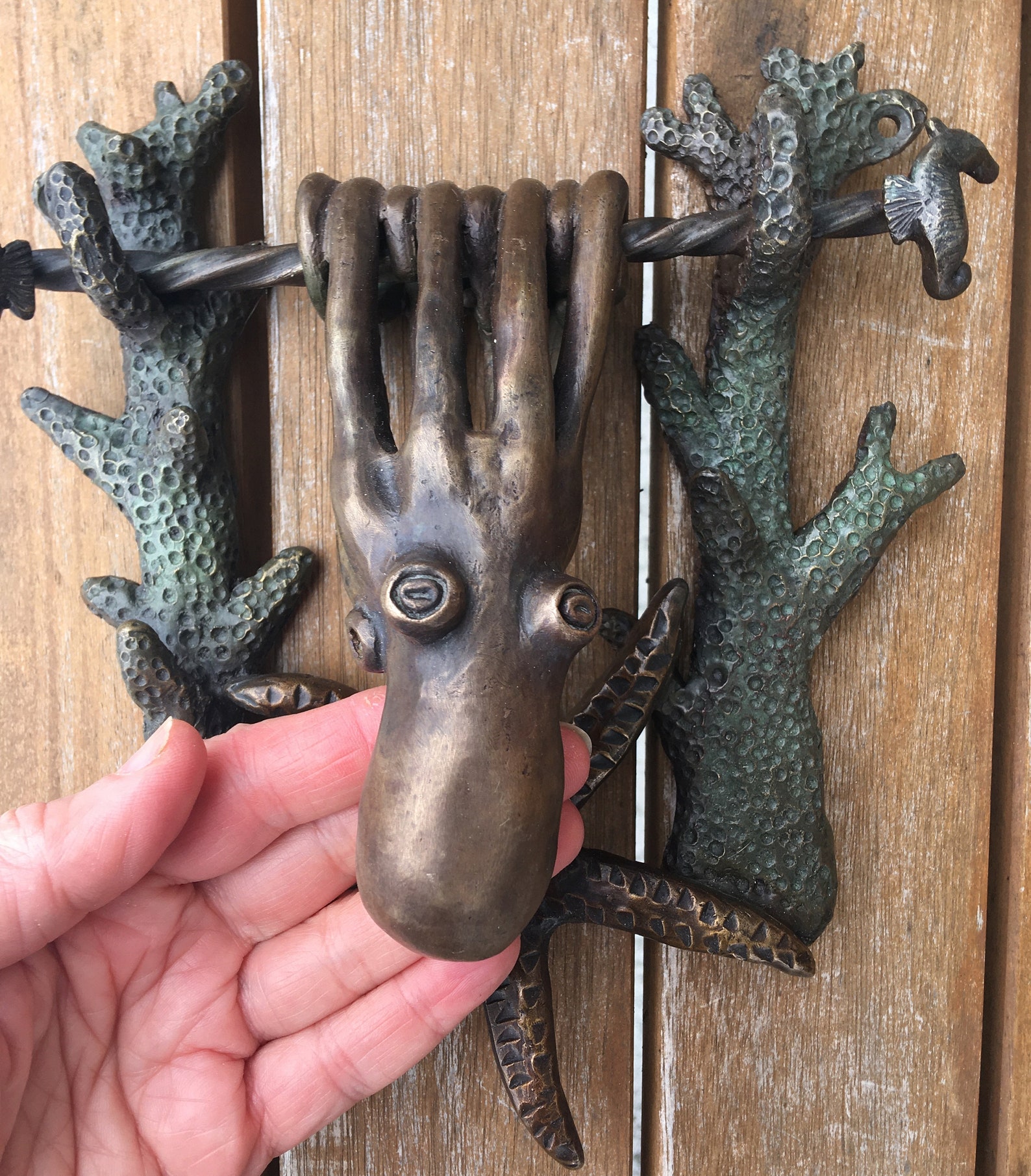 Octopus Playground Door Knocker - Handcrafted Bronze Metal Door Art ...
