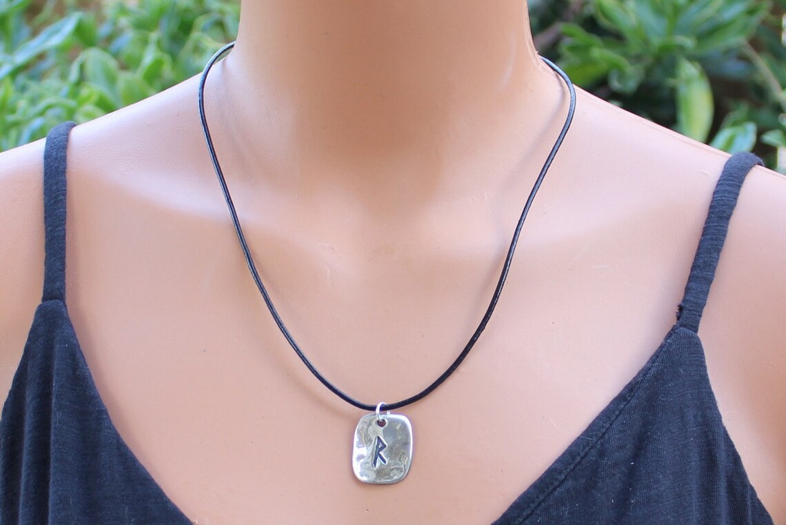 Square custom two rune leather necklace Handmade Elder | Etsy