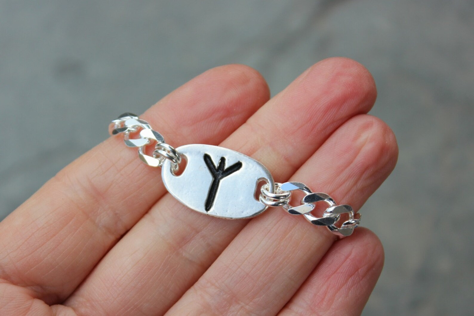 Protection Rune Stone Bracelet Handmade Fine Silver Rune | Etsy