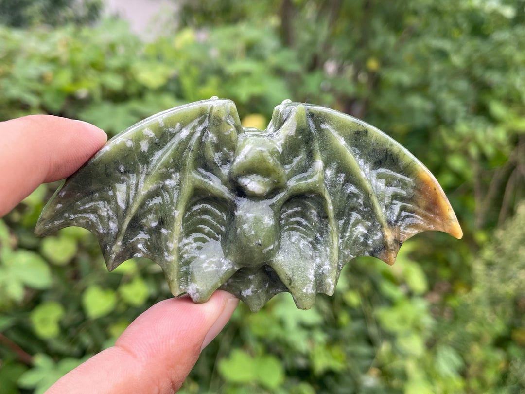 4"green Jade Bat Skull: Hand-carved Crystal Healing Decor - Etsy