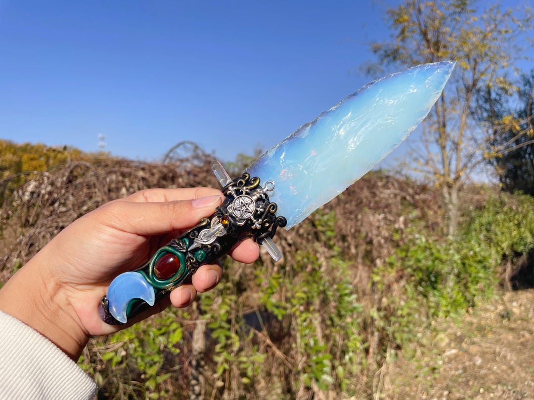 Quartz Crystal Dagger: White Opal Skull Knife, Amethyst Ball, Healing ...