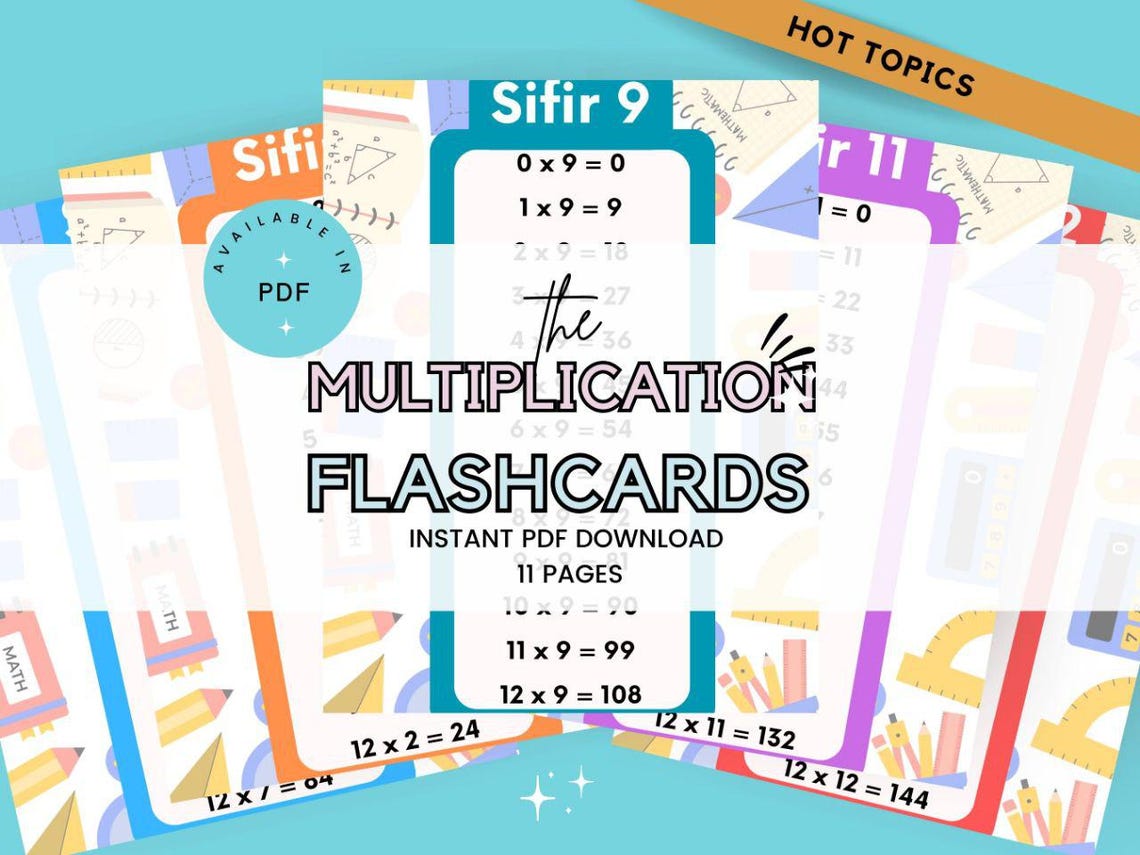 Multiplication Table Flashcards for Kids - Sifir Card Printable, Times ...