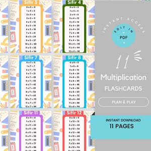 Multiplication Table Flashcards for Kids - Sifir Card Printable, Times ...