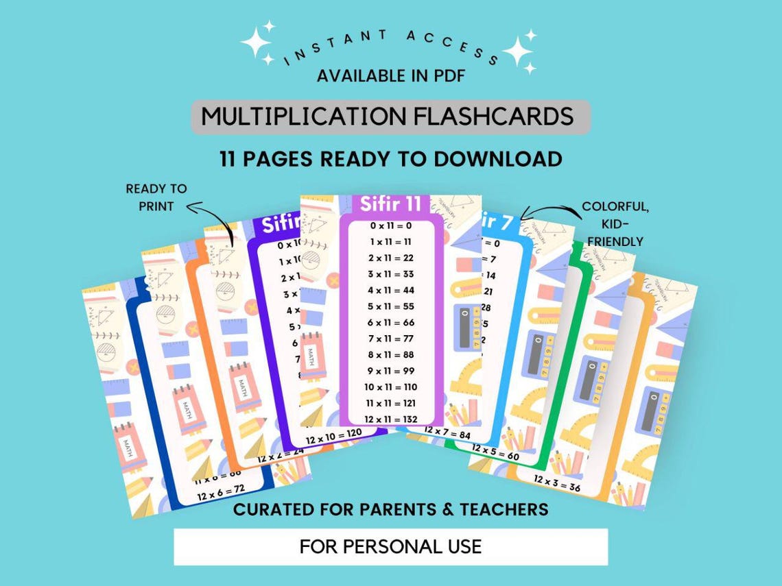 Multiplication Table Flashcards for Kids - Sifir Card Printable, Times ...