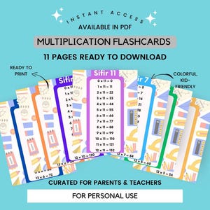 Multiplication Table Flashcards for Kids - Sifir Card Printable, Times ...