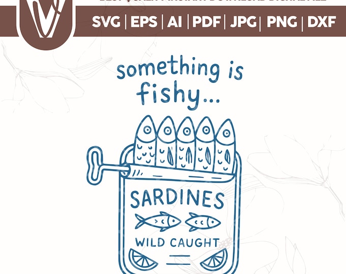 Sardine SVG PNG, Fisherman Aesthetic, Maritime Whimsical Clipart, Hand ...