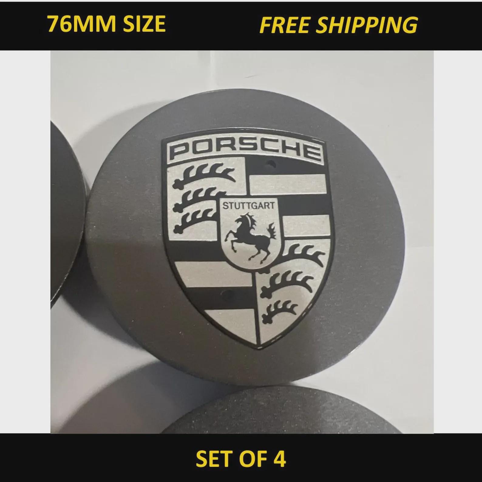 4 Porsche Gray Center Caps Concave 76mm Royal Crest 992 Cayenne ,911 ...