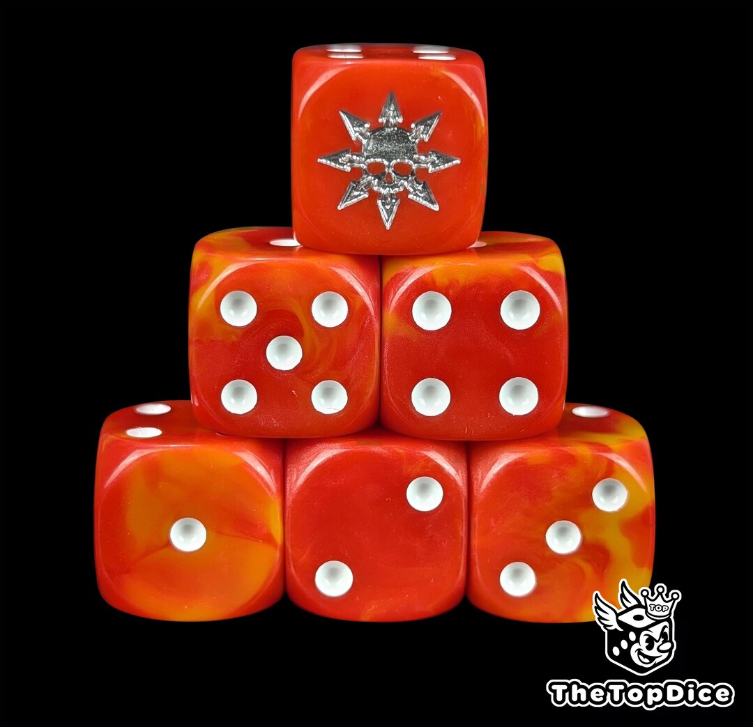 Orange Chaos Sigil Dice With Arcane Star Mark Grimdark D6 for Forbidden ...