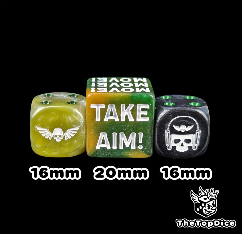 Green Resin 20mm D6 Dice, Tactical Orders Sigil, Grimdark Tabletop ...
