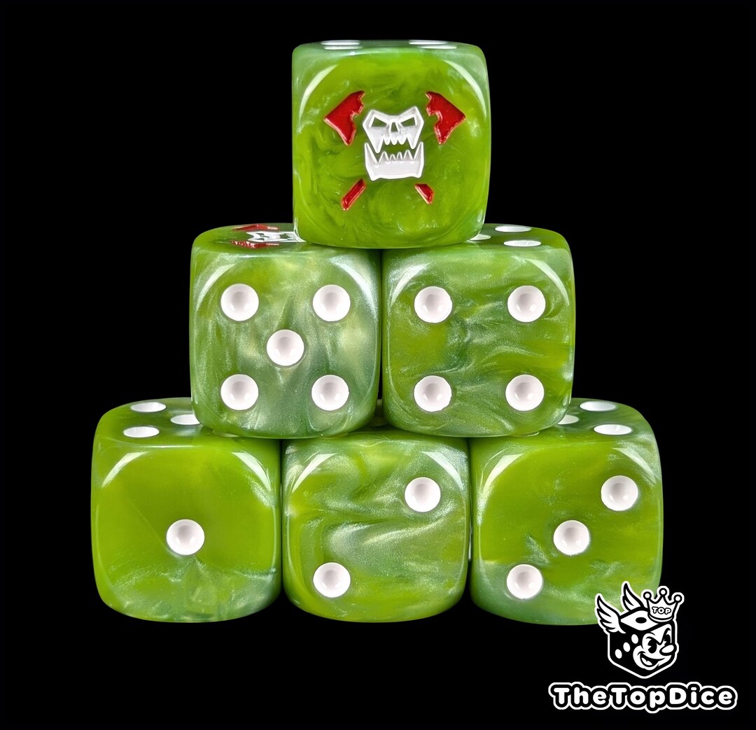 Green Resin 16mm D6 Dice, Crossed Axe Orc Sigil, Grimdark Tabletop ...