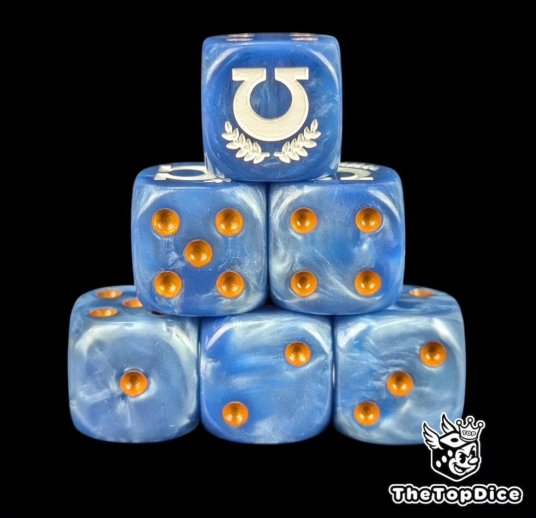 Blue Resin D6 Dice, Laurel Crest Sigil, Grimdark Tabletop Battles - Etsy